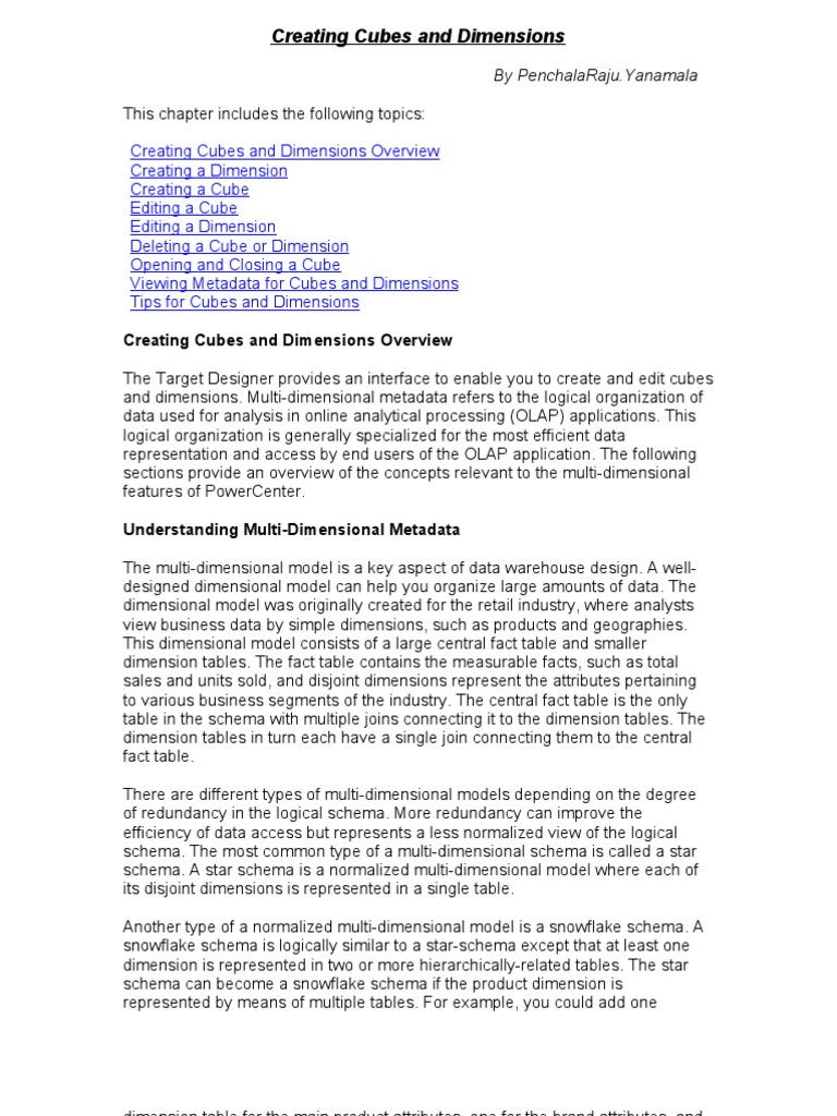 Creating Cubes and Dimensions Guide | PDF | Conceptual Model ...