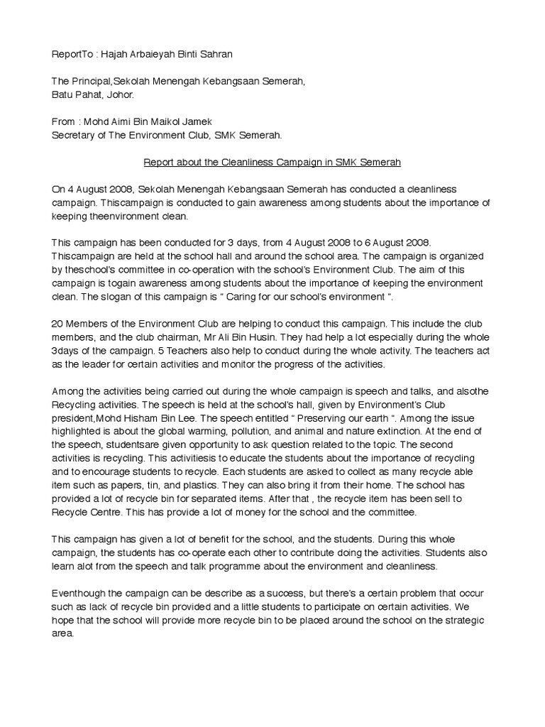 Report Environment Cleanliness | PDF | Recycling | Natural Environment