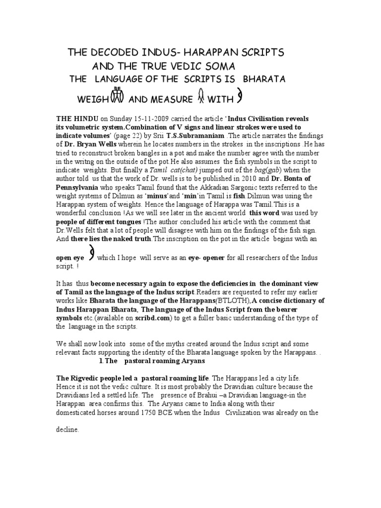 The Decoded Indus-Harappan Scripts and The True Vedic Soma | PDF ...