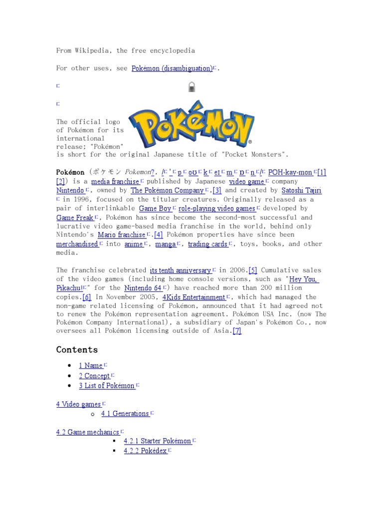 Pokemon Wikipedia | PDF | Pokémon | Media Industry