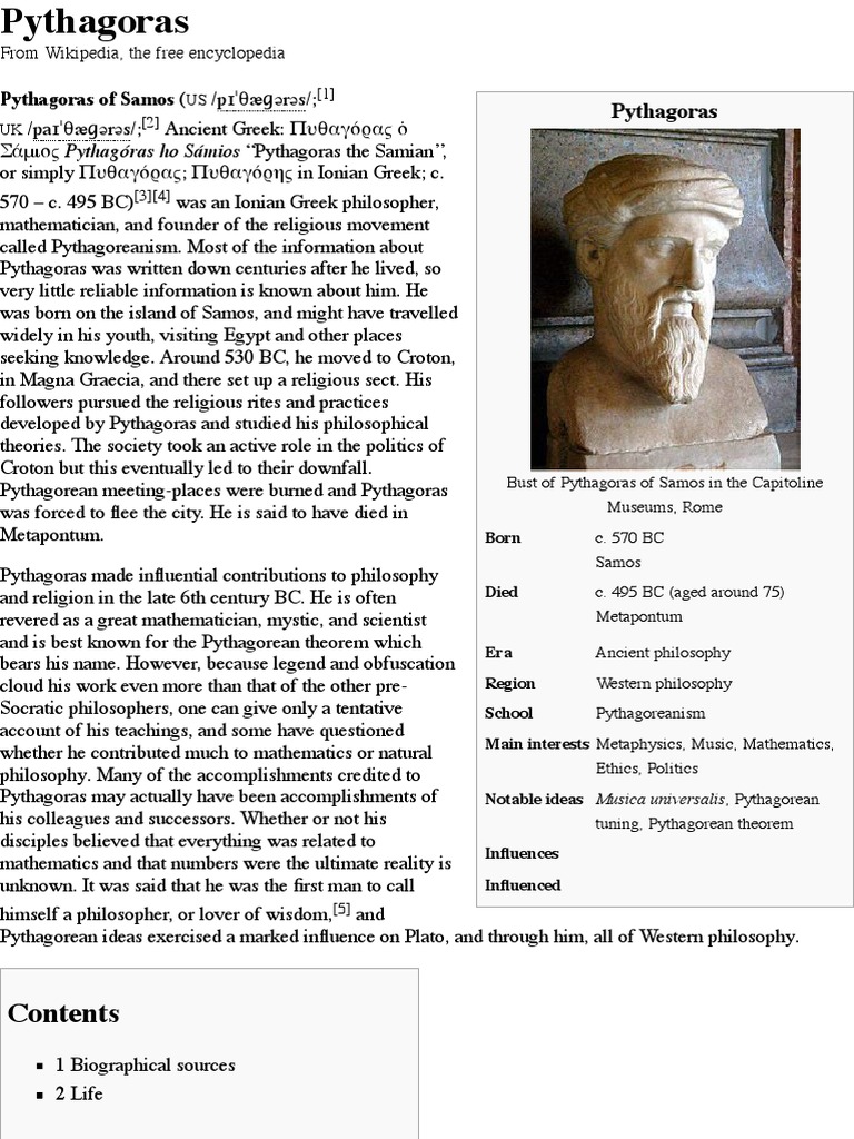 Pythagoras - Wikipedia, The Free Encyclopedia | Pythagoras ...