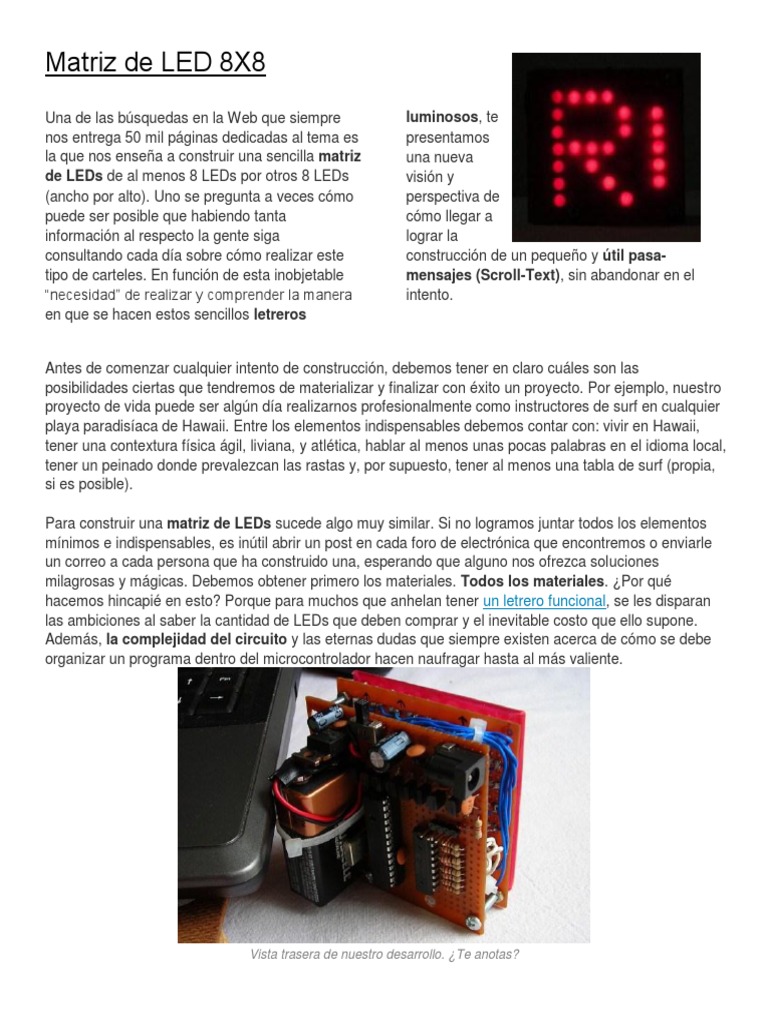 Matriz de LED 8X8 | PDF | Diodo emisor de luz | Matriz (Matemáticas)