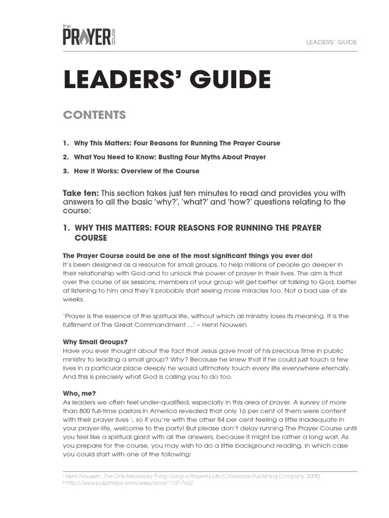 Prayer Course-Cheat Sheet-LEADERS GUIDE | PDF | Prayer | Gospel Of Mark