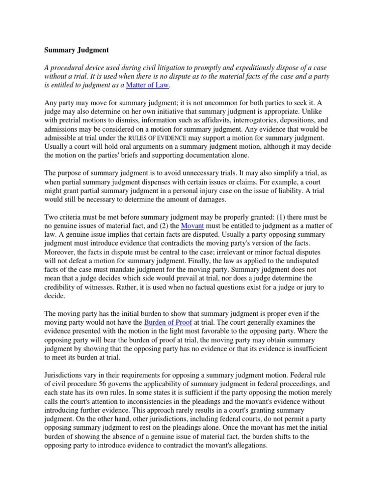 Summary Judgment | PDF | Summary Judgment | Evidence