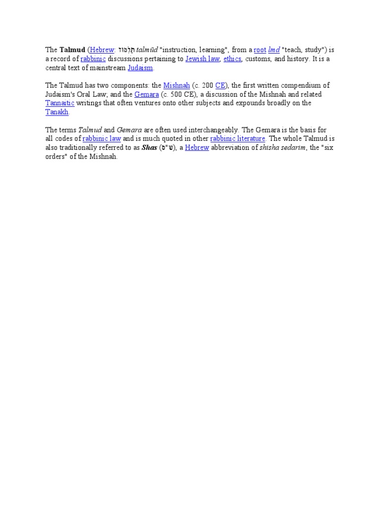 Overview of the Talmud Structure | PDF
