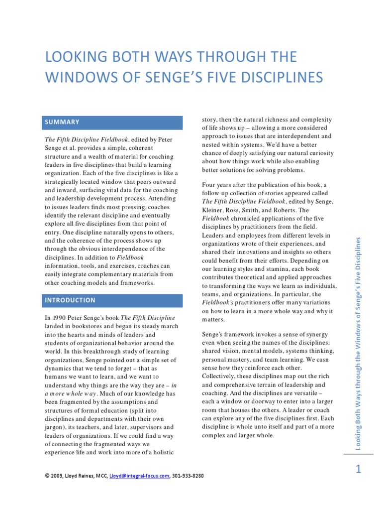 Fifth Discipline Summary | PDF | Systems Thinking | Leadership