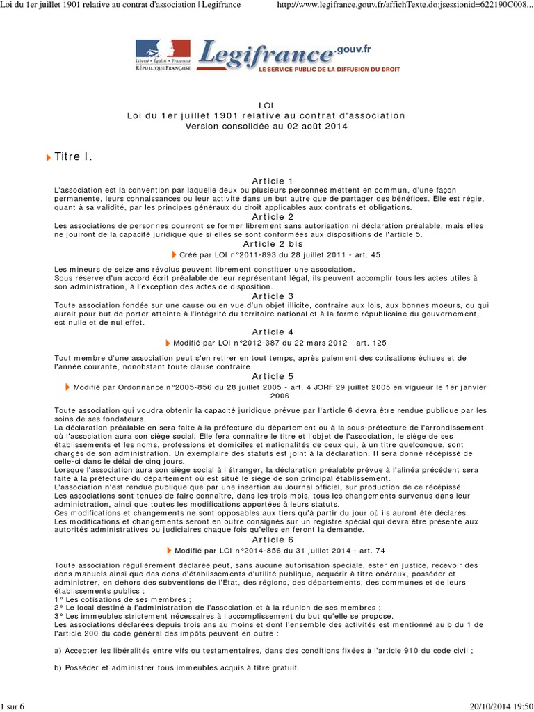 Loi du 1er juillet 1901 relative au contrat d'association _ Legifrance ...