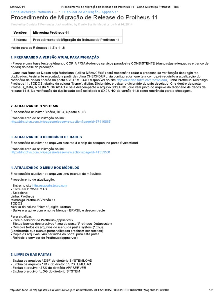 Procedimento de Migração de Release Do Protheus 11 - Linha Microsiga ...