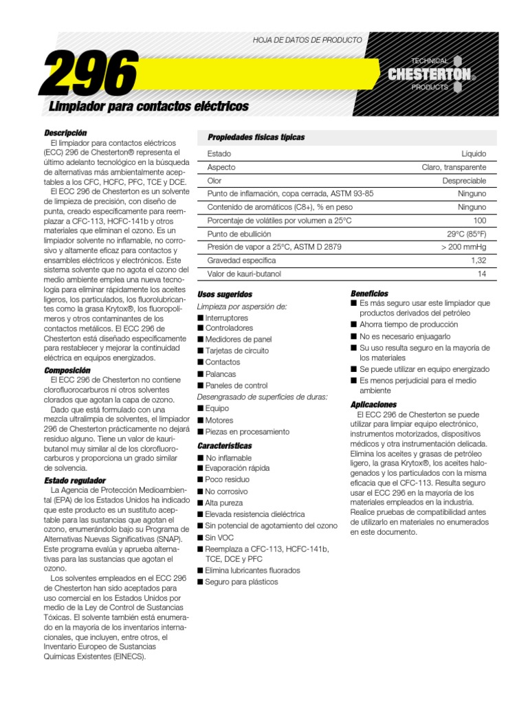 Chesterton 296 PDF | PDF | Clorofluorocarbono | Solvente