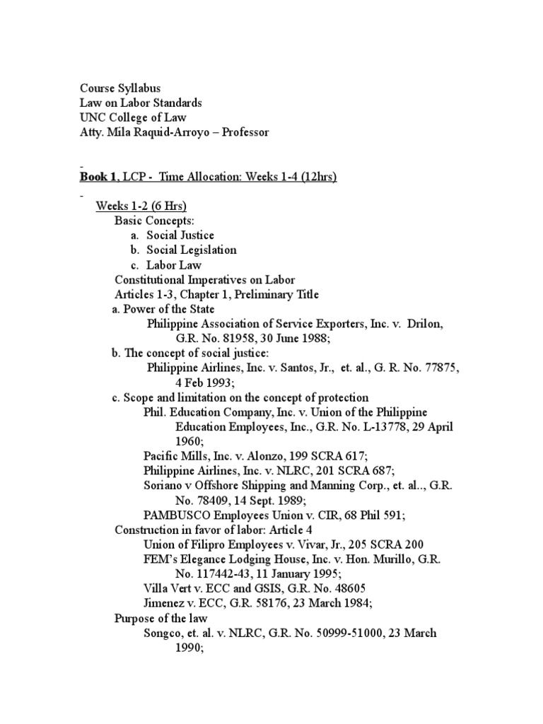Labor Standards Law Course Syllabus | PDF | Employment | Economies