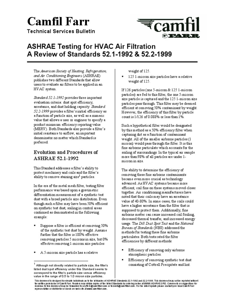 Camfil Farr ASHRAE Testing of Filters | PDF | Dust | Hvac