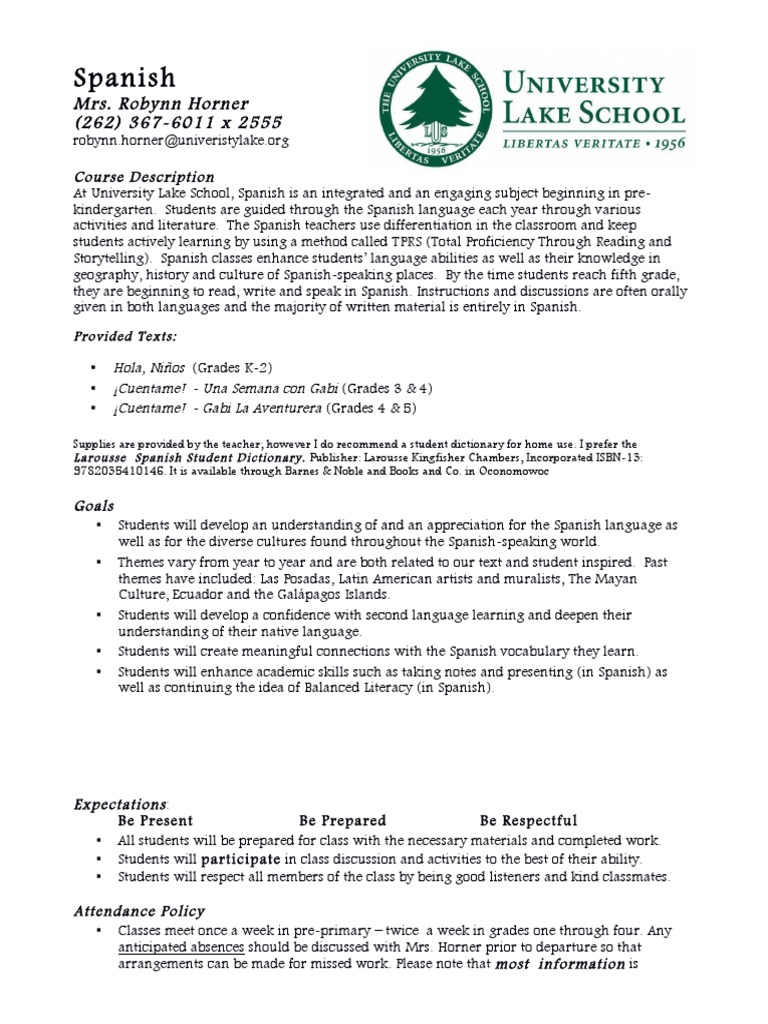 Spanish Syllabus K-5 Overview | PDF | Spanish Language | Learning