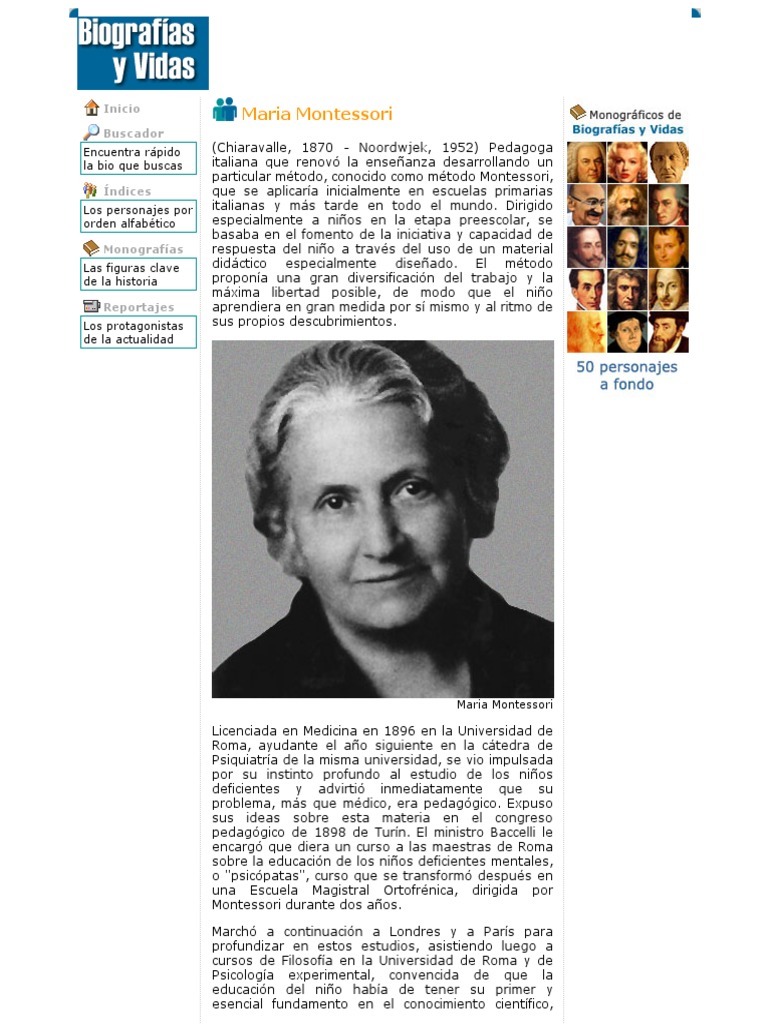 Biografia de Maria Montessori.pdf | Educación Montessori | Psicología
