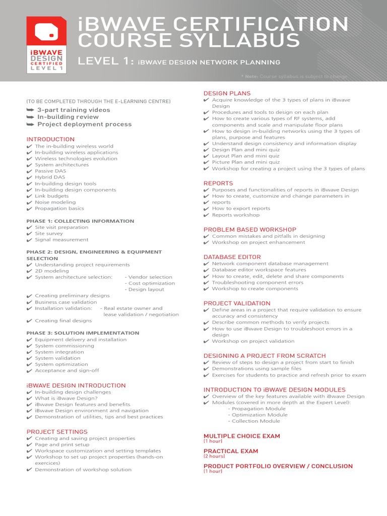 IBwave Certification Course Syllabus | PDF | Wi Fi | Mimo