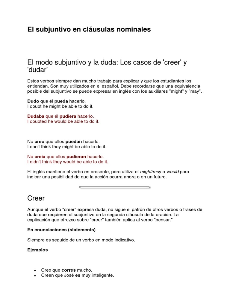 El Subjuntivo en Cláusulas Nominales | PDF | Verbo | Relaciones sintácticas