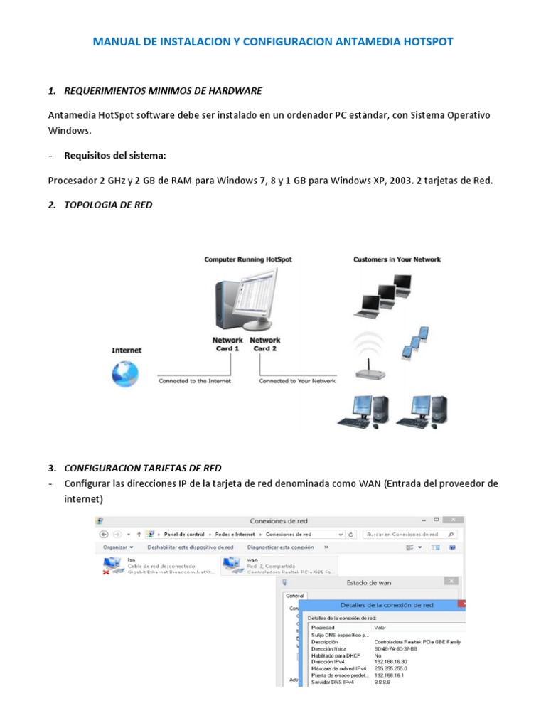 Guía de Instalación Hotspot Antamedia | PDF | Dirección IP | Red de ...