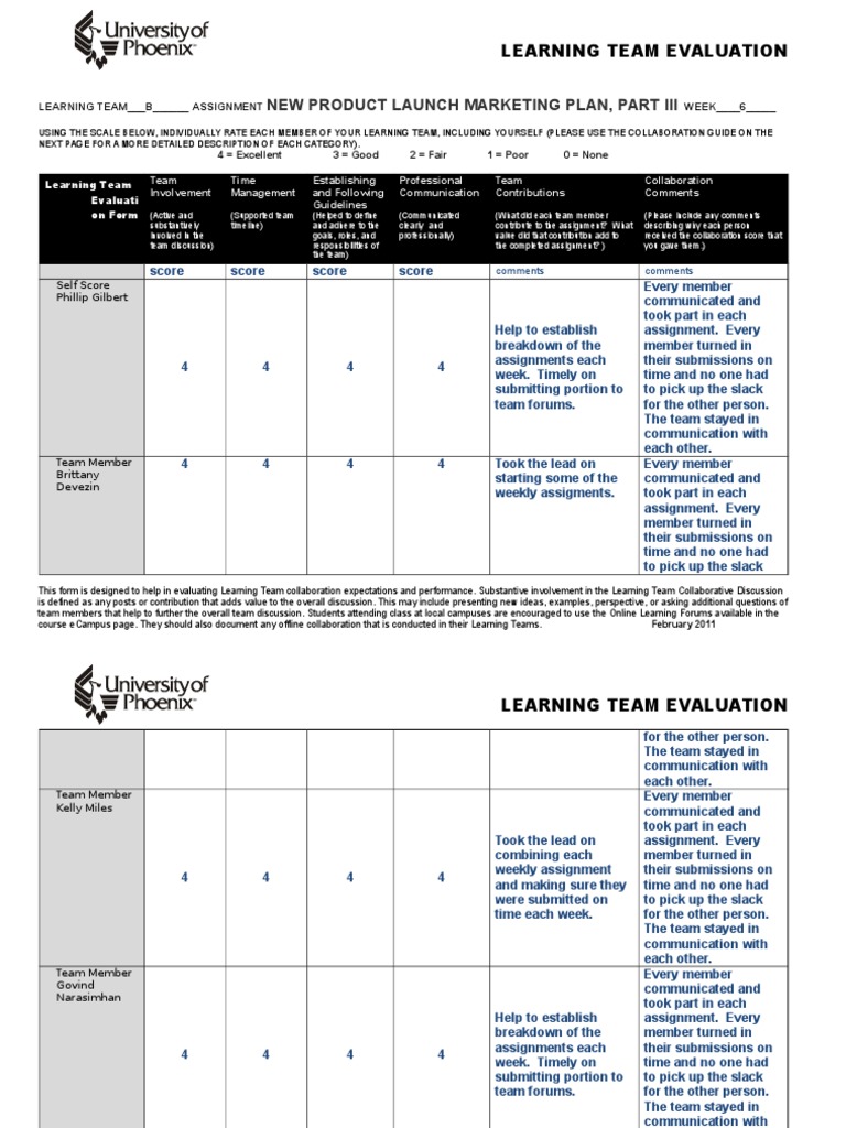 Learning Team Evaluation | PDF | Online And Offline | Educational ...