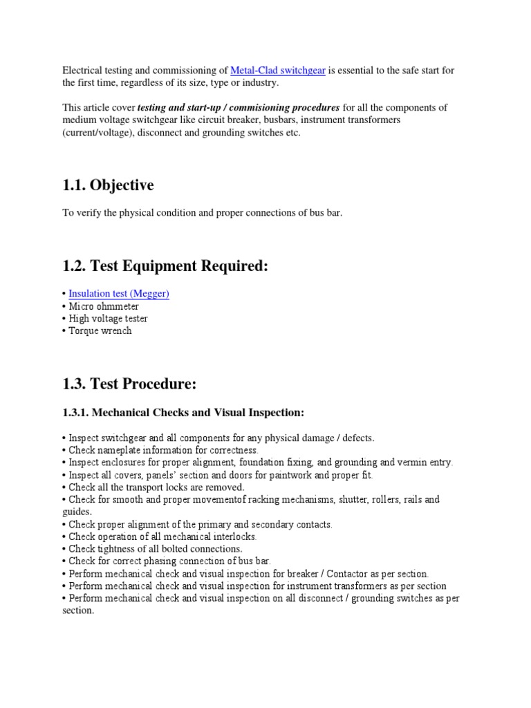 Testing and Commissioning of Switchgear | PDF | Electrical Resistance ...