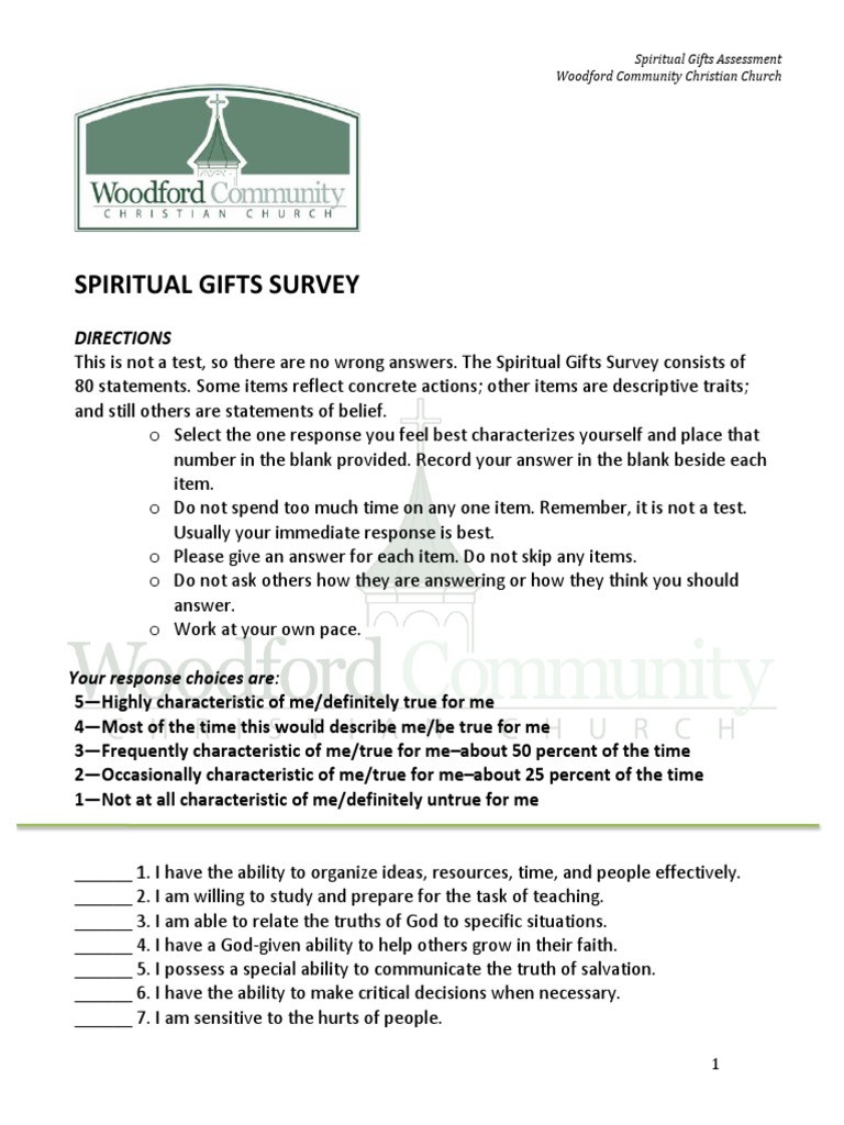 WCCC Spiritual Gifts Survey | PDF | Religion And Belief