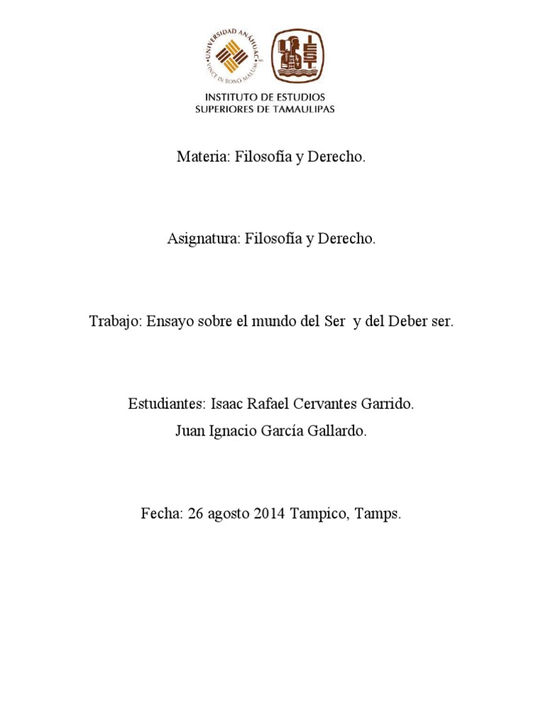 Ensayo El Mundo Del Ser y Del Deber Ser | Descargar gratis PDF ...