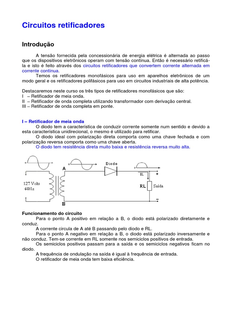 Retificadores: Guia Prático e Teórico | PDF | Diodo | Retificador