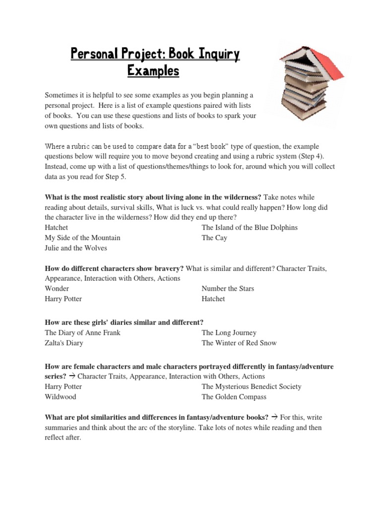 Personal Project - Book Inquiry Example Questions and Book Lists | PDF ...
