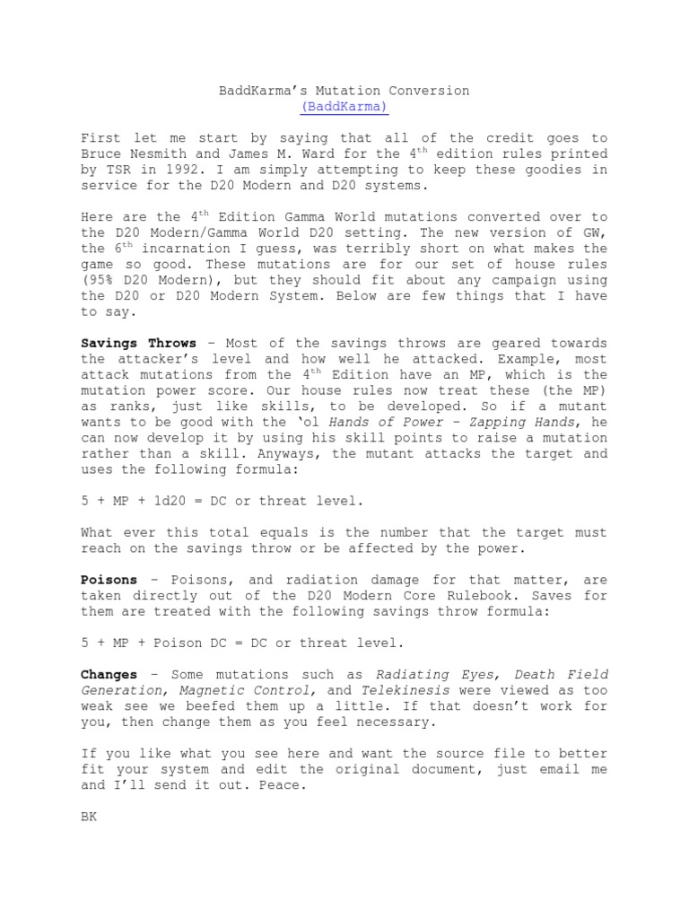 D20 Modern Mutation Guide | PDF | Nature