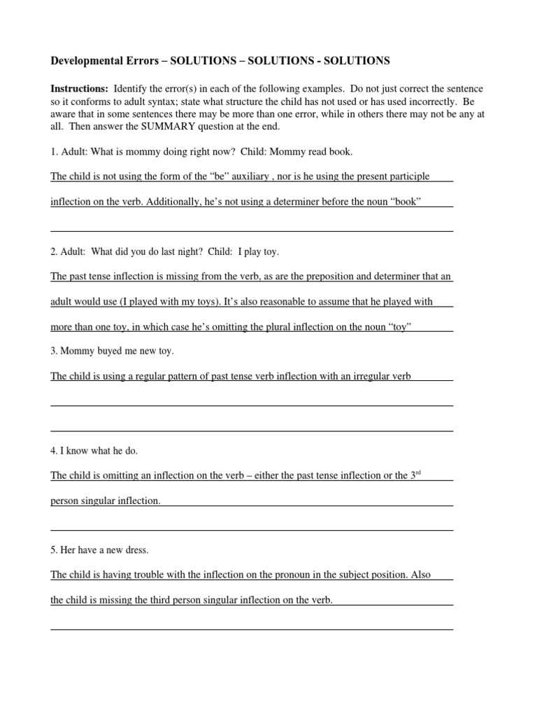Developmental Errors | PDF | Grammatical Number | Verb