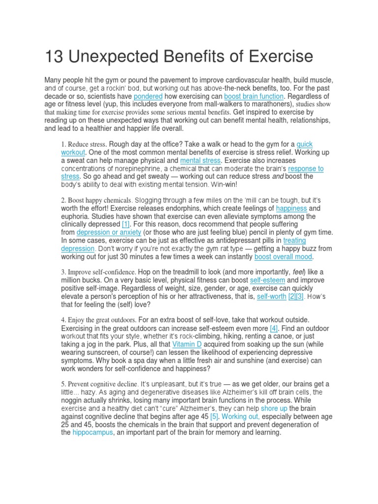 13 Unexpected Benefits of Exercise | PDF | Physical Exercise | Self Esteem