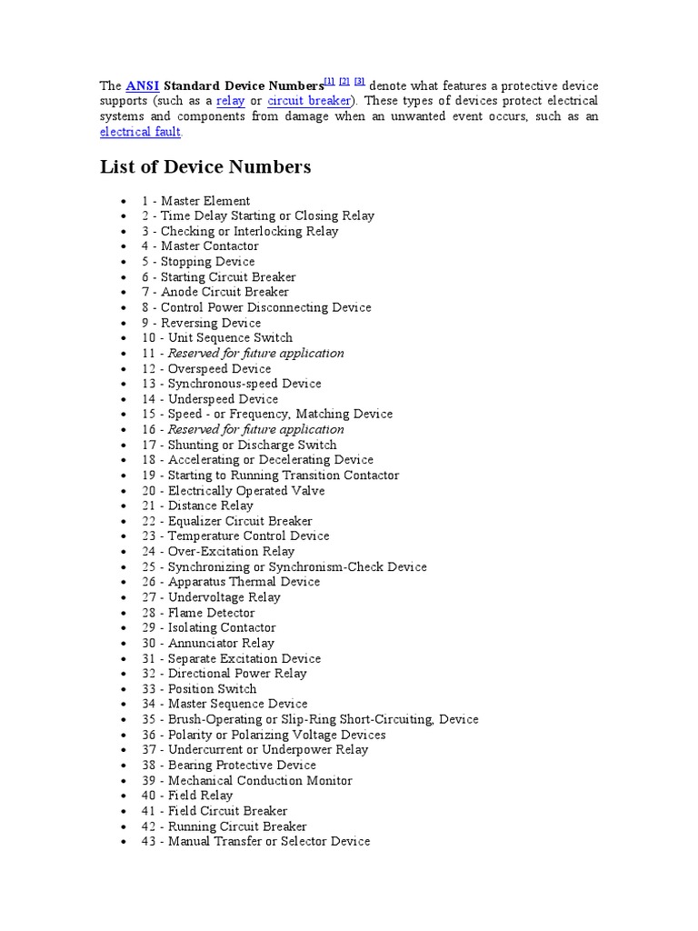 Codigos ANSI PDF | PDF | Relay | Switch