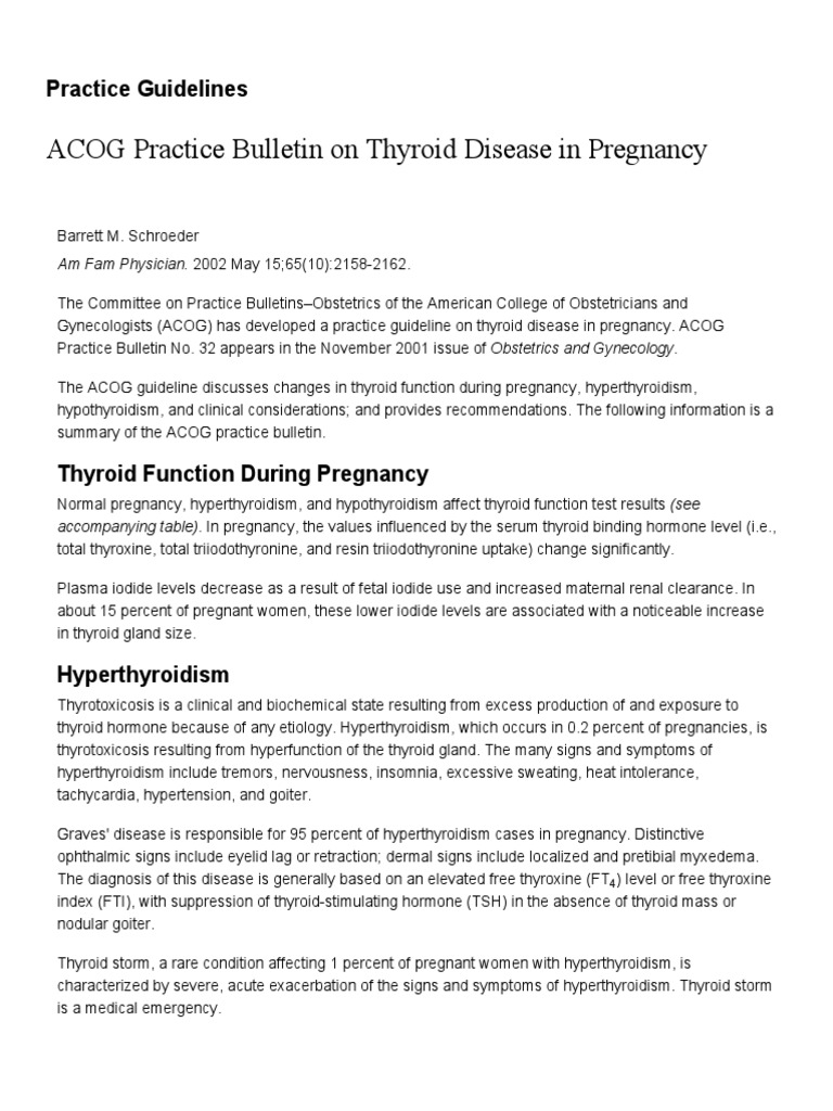 ACOG Practice Bulletin On Thyroid Disease in Pregnancy | PDF ...