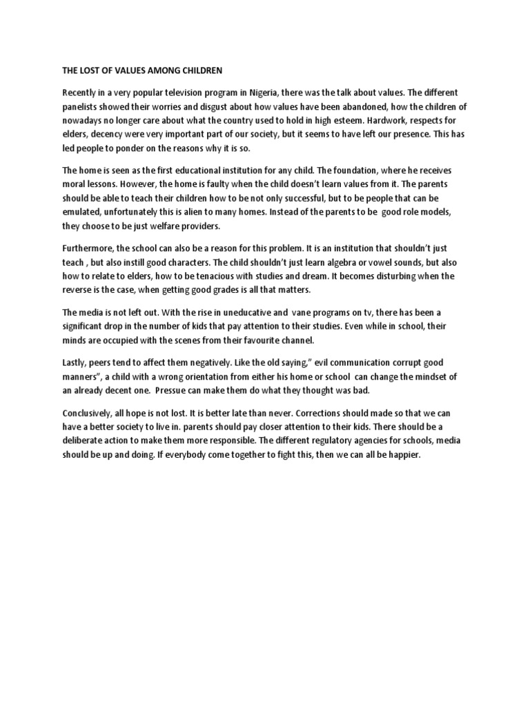 The Lost of Values Among Children | PDF | Social Science | Wellness
