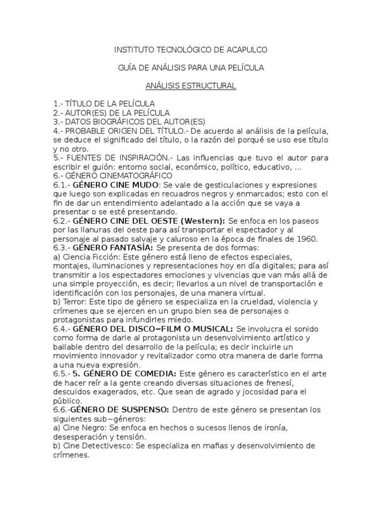 Guía para El Análisis de Una Película | PDF | Suspense (Género ...