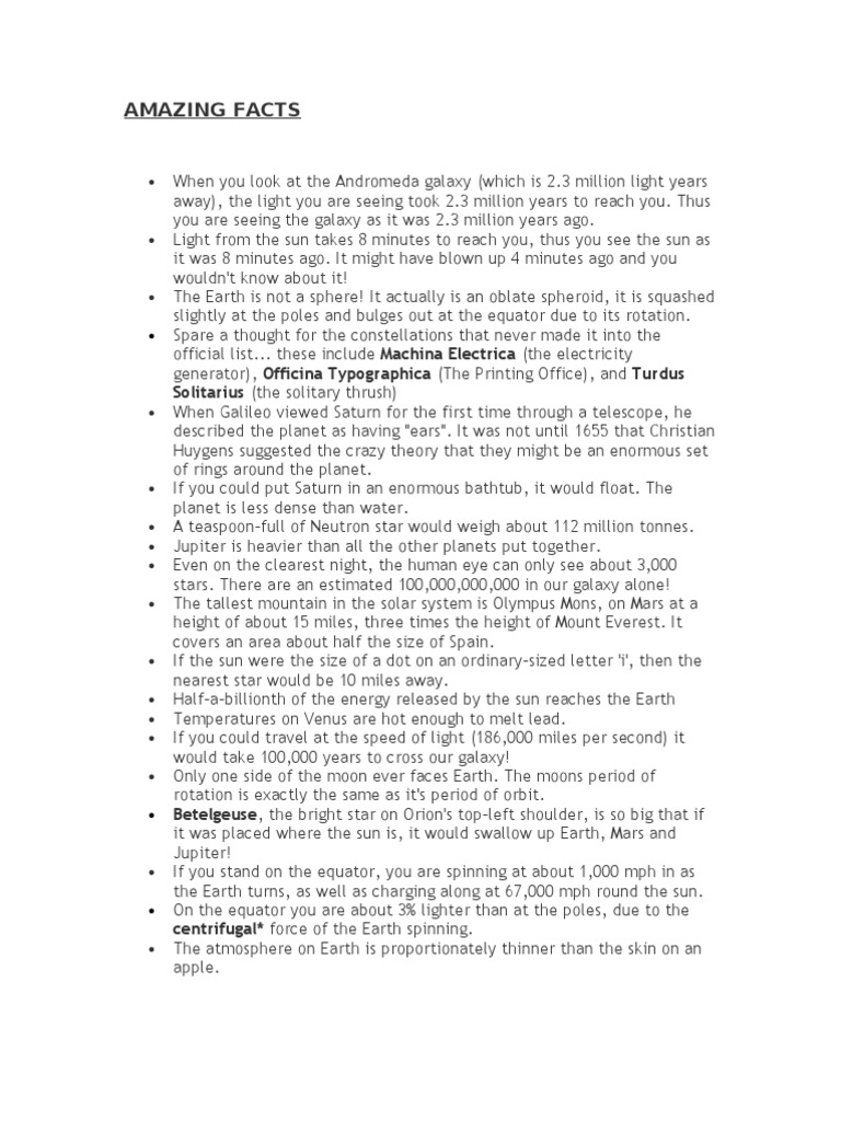 Space Amazing Facts | PDF | Earth | Sun