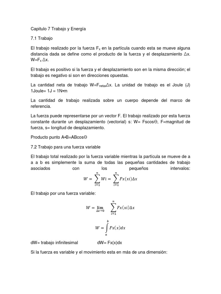 Capitulo 7 Trabajo y Energia | PDF | Fuerza | Movimiento (física)