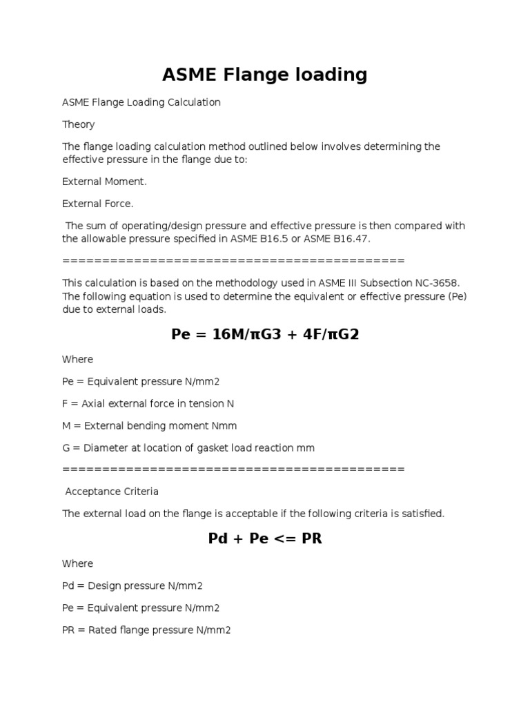 ASME Flange Loading Calculation | PDF | Physics | Mechanical Engineering