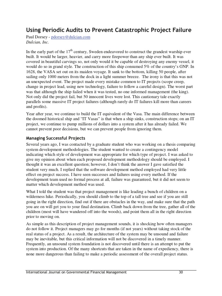 Using Periodic Audits To Prevent Catastrophic Project Failure | PDF ...
