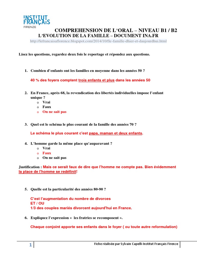 Évolution de la Famille en France B1/B2 | PDF | Arts du langage et ...