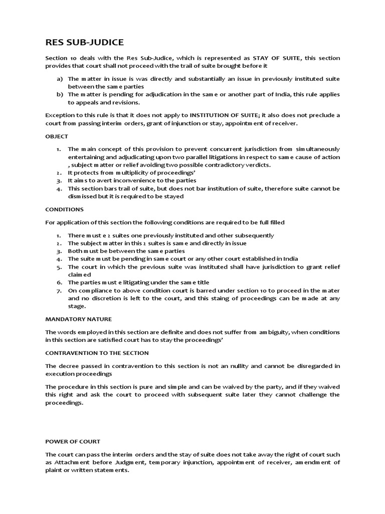 CPC Res Sub Judice and Res Judicate | PDF | Res Judicata | Lawsuit