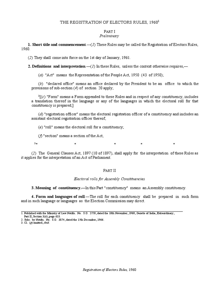 Registration of Electors Rules 1960 | PDF | Finance & Money Management | Law