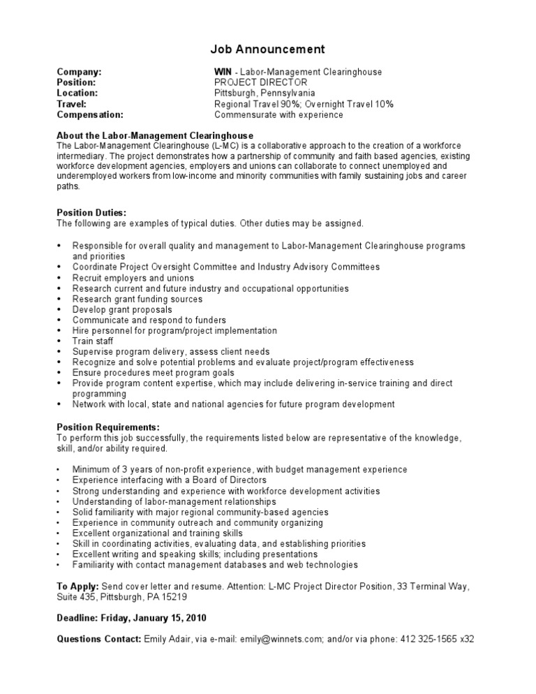 Job Announcement | PDF | Workforce Development | Employment