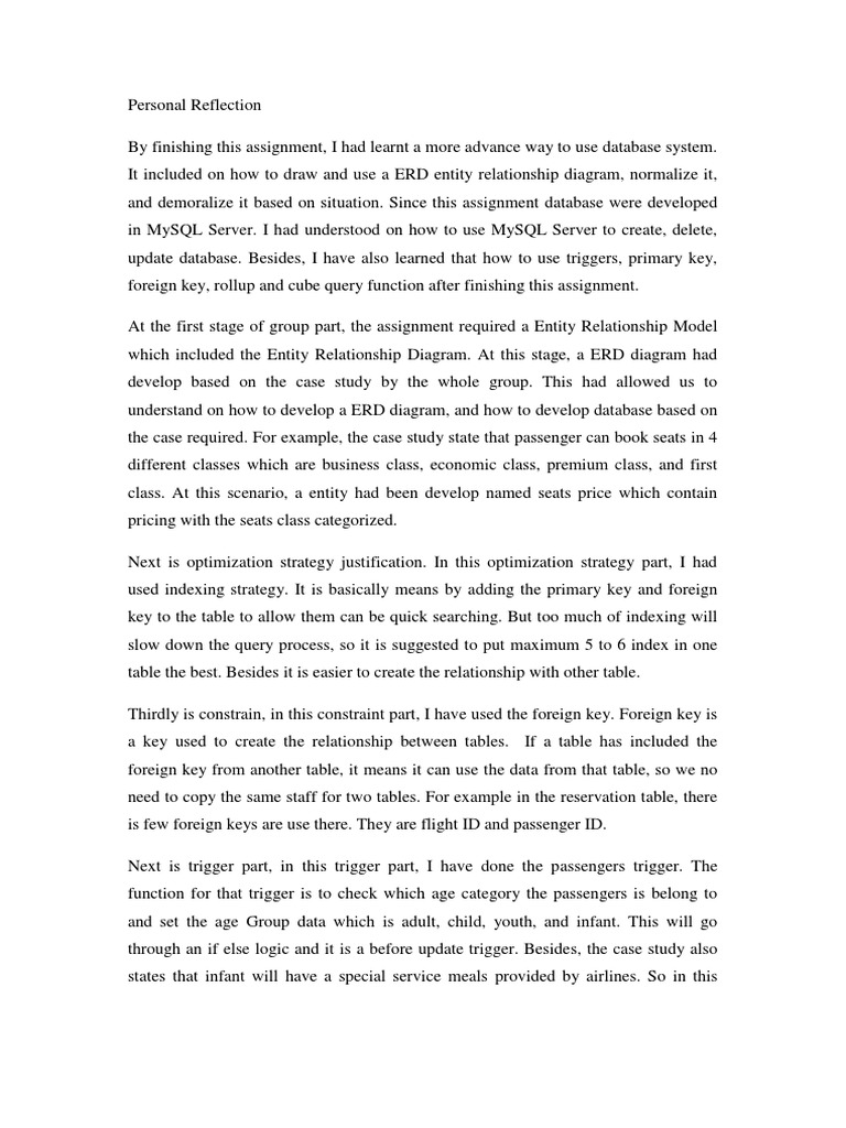 Personal Reflection | PDF | Databases | Data Management