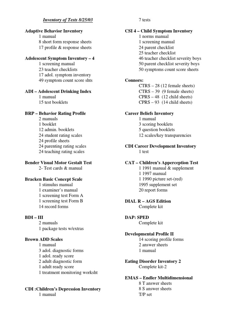 Pelbagai Jenis Senarai Inventori Psikologi | PDF | Psychiatry ...