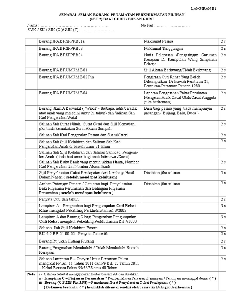 1.senarai Semak Borang Penamatan Perkhidmatan Pilihan | PDF