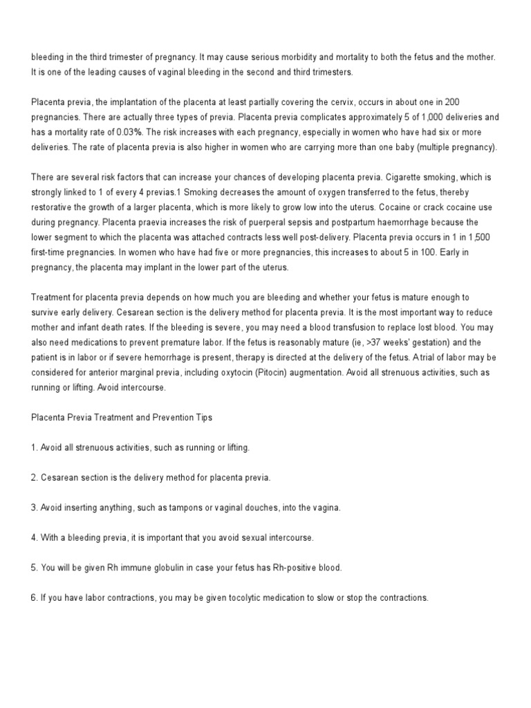 Placenta Previa Pathophysiology, Diagnosis, Treatment, and Prevention ...