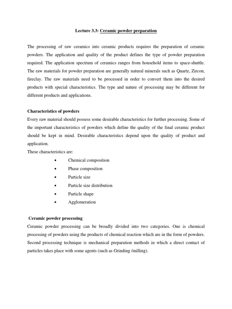 Ceramic Raw Material Preparation | PDF | Mill (Grinding) | Powder ...