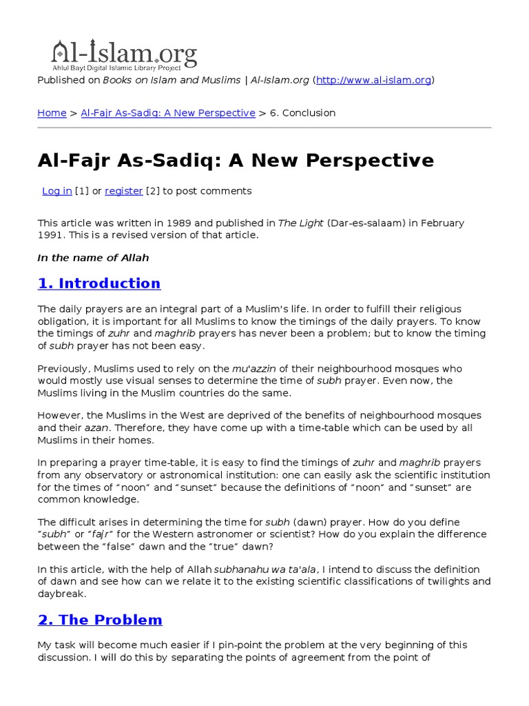 Al-Fajr As-Sadiq - A New Perspective | PDF | Twilight | Dawn