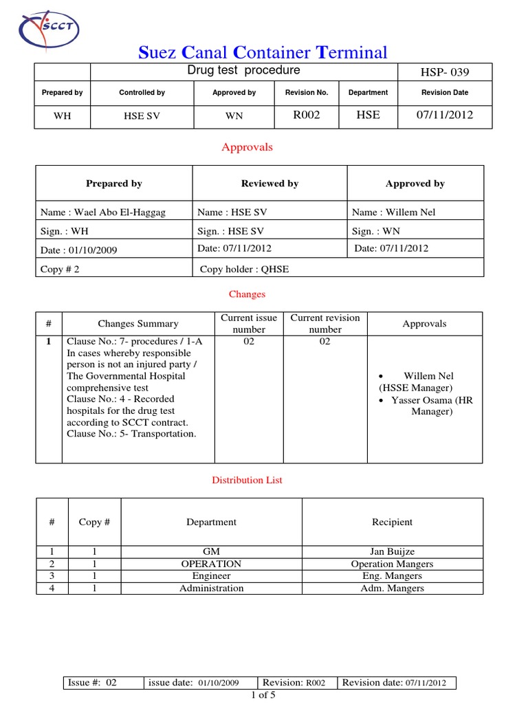Suez Canal Container Terminal: Drug Test Procedure HSP-039 | PDF | Drug ...