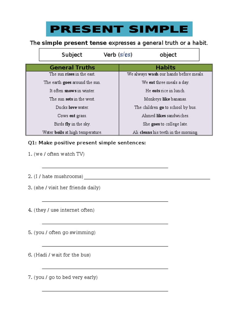 Simple Present Tense and General Truths | PDF