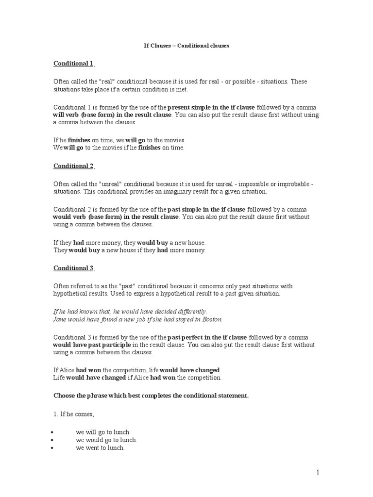 If Clauses - Conditional Clauses | PDF | Syntax | Morphology